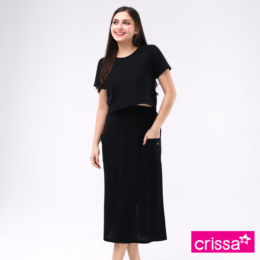 Crissa Wrinkles Cotton Linen Short Sleeves Terno Skirt CLST29-0064 ...