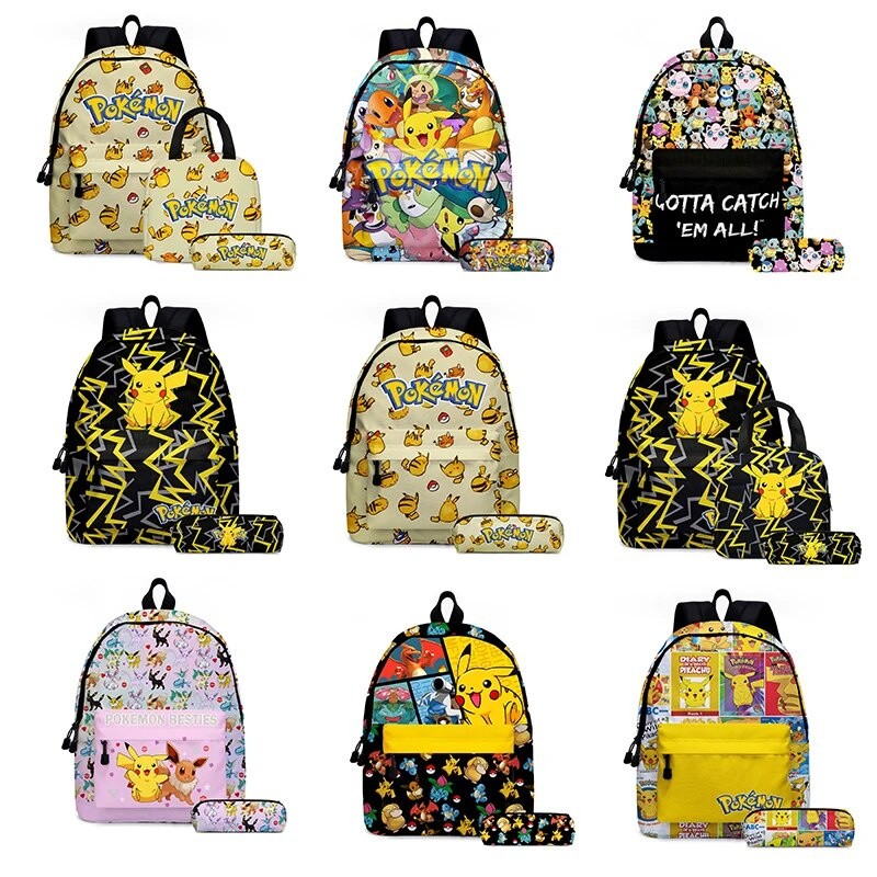 2PC-SET Pikachu Pokemon Pokémon Pokemon Pikachu Backpack Student School ...