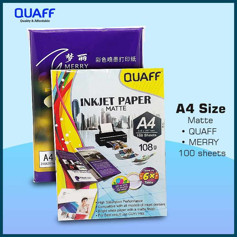 Quaff:R/108gsm}To[Matte`p;Inkjet&Paper&A4&Size&&&Merry Brand (100 ...