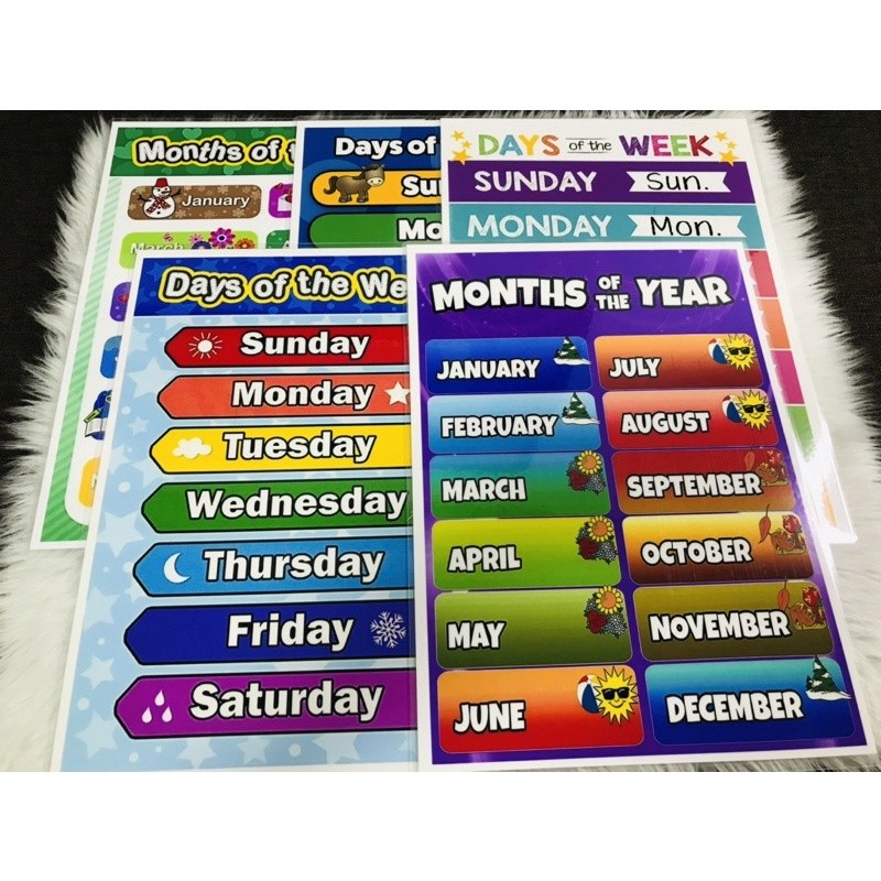 A4 Days and Months Laminated Chart for Toddlers | Shopee Philippines