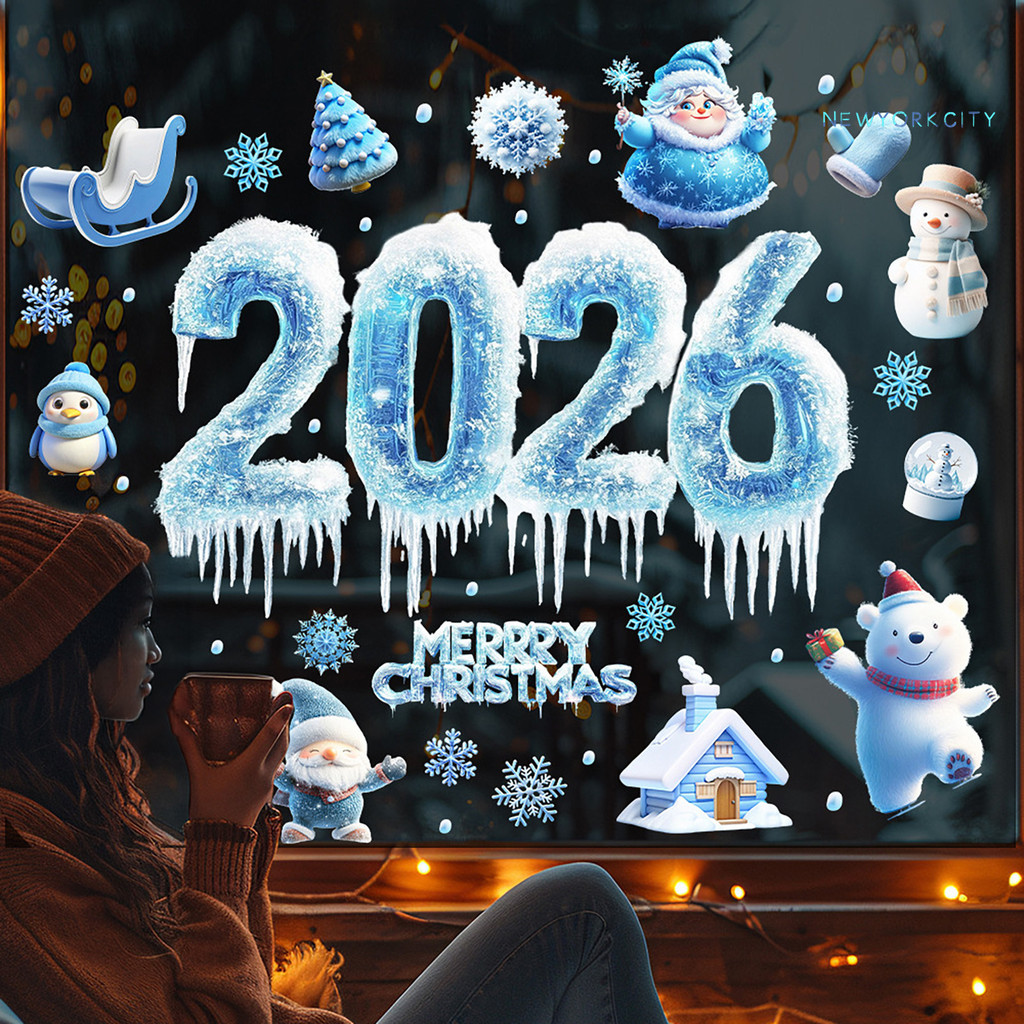 [New] 2026 Christmas Window Clings Blue Snowflake Ice Double-Sided ...