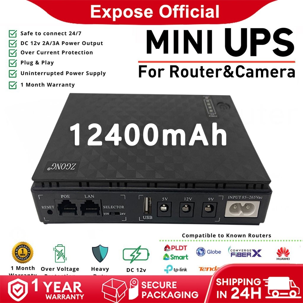Expose CCTV UPS Power Supply For Wifi Router Modem Power Bank 12400mAh ...