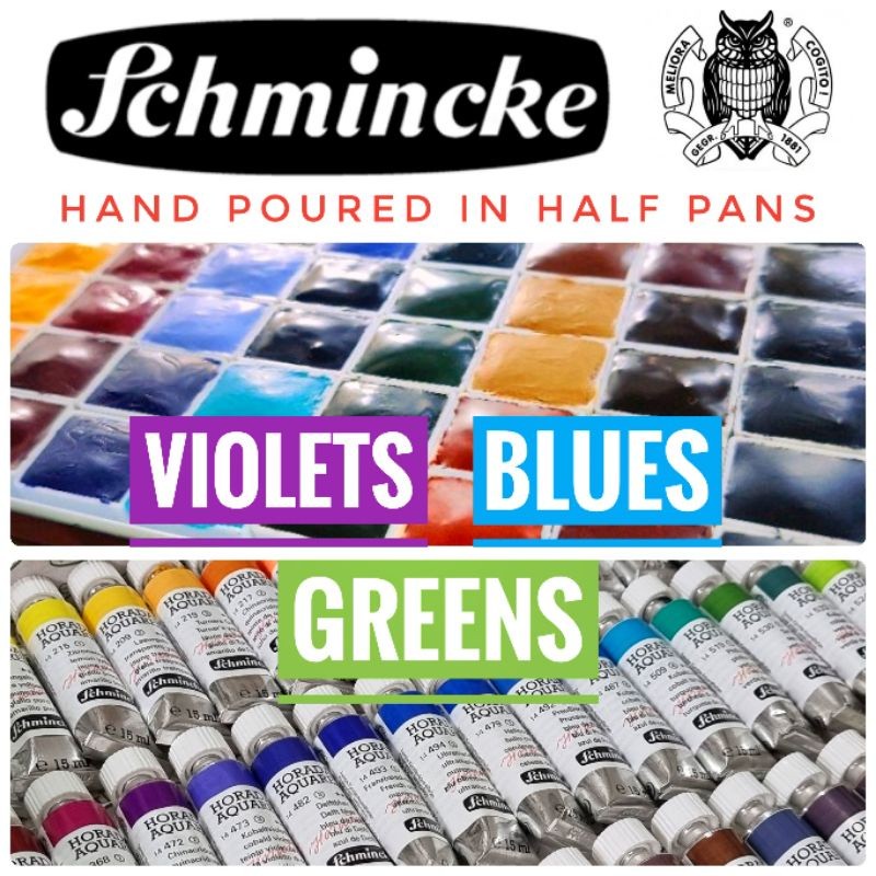 Schmincke batch 3/4 Violets Blues Greens - Horadam Watercolors HAND ...