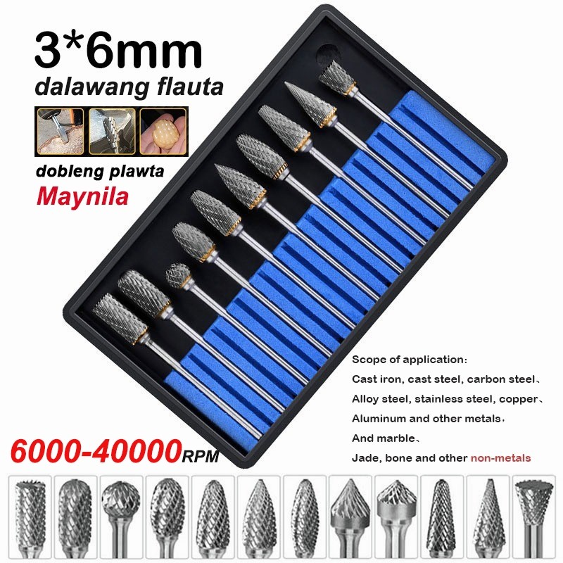 10 pcs Solid Carbide Burrs Rotary Files Diamond Burrs Set 6x3mm Mata ...