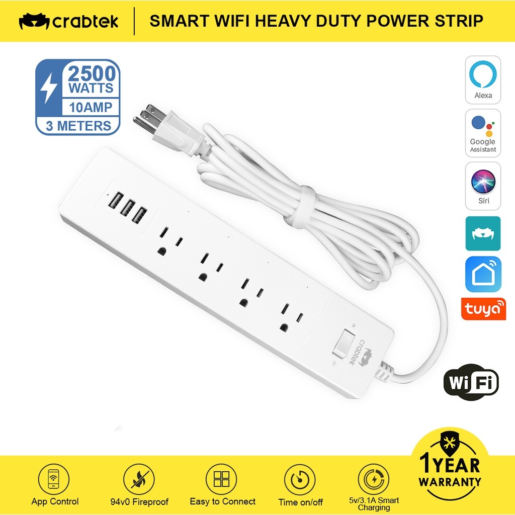 CrabTek WiFi Smart Heavy Duty Power Strip with USB Charger WiFi Plug ...
