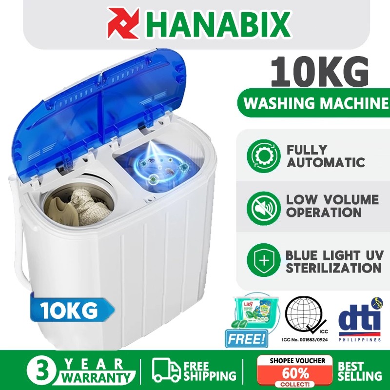 Hanabix Double-Barrel Washing Machine With Dryer 10KG Blue Light ...