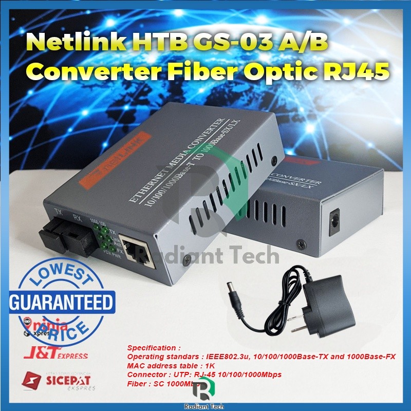 Media Converter HTB-GS-03 A/B 1000Mbps Gigabit Fiber Optical Single ...
