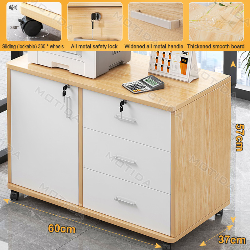 Home Office File Cabinet with Lock Wooden Locker Data Storage Cabinet ...