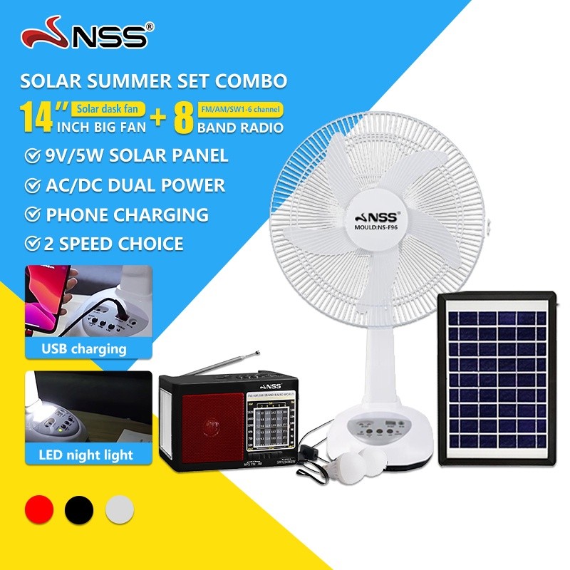 NSS 12'' Solar Fan Rechargeable Electric Fan with solar panel 14 ...