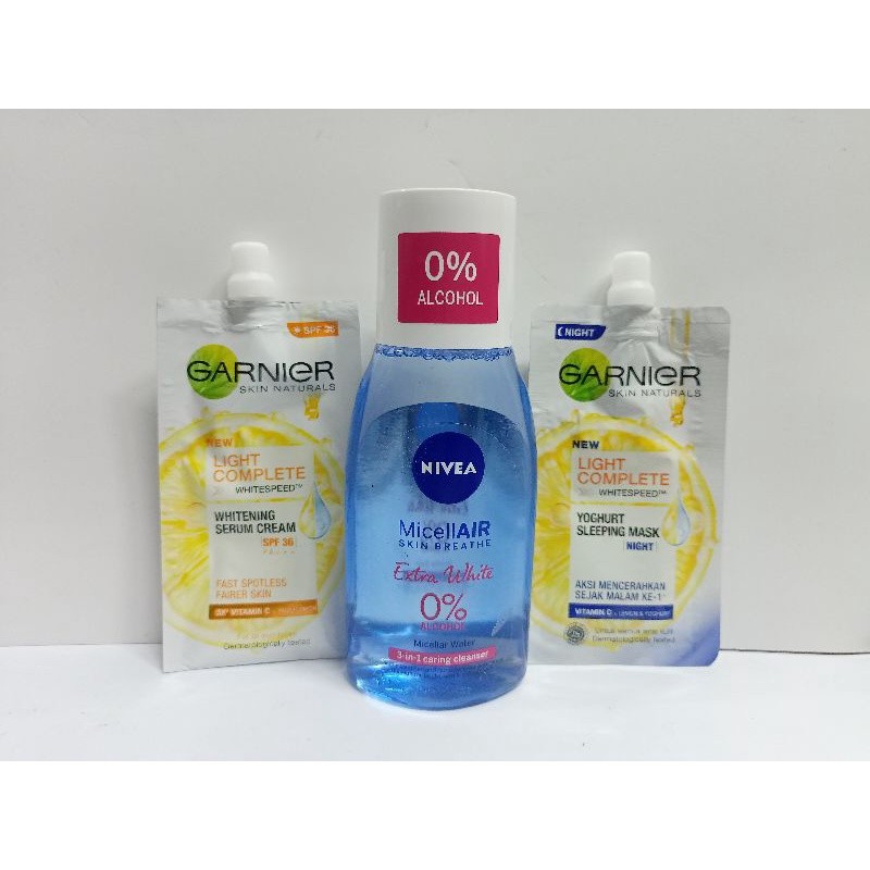 Nivea micellar bundle with Garnier day 7ml night mask 7ml | Shopee ...