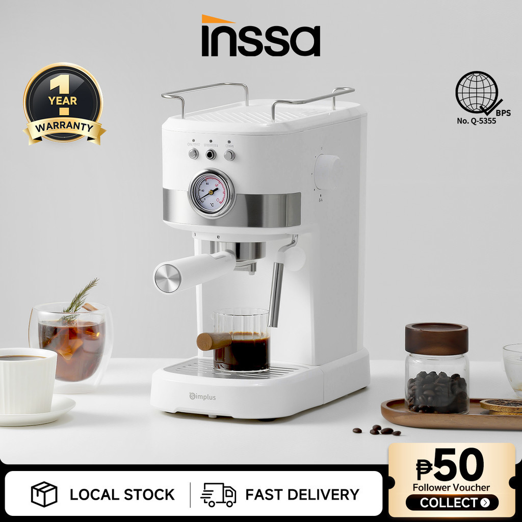 INSSA x Simplus Espresso Coffee Maker Machine Milk Frother Coffee Machine Semi-Automatic 15Bar ...