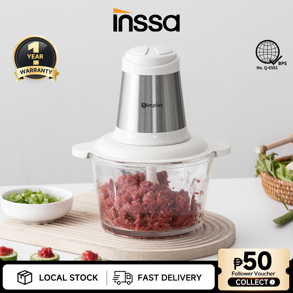 INSSA x Simplus Electric Meat Grinder Stainless Steel 2L Chopper ...