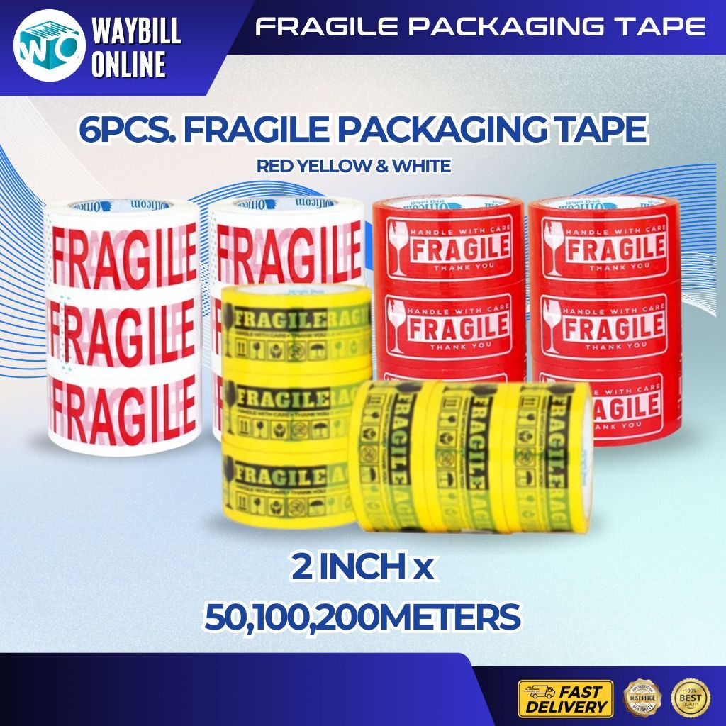 6pcs Fragile Packaging Tape 100 meters | 50 meters | 200 meters Fragile ...