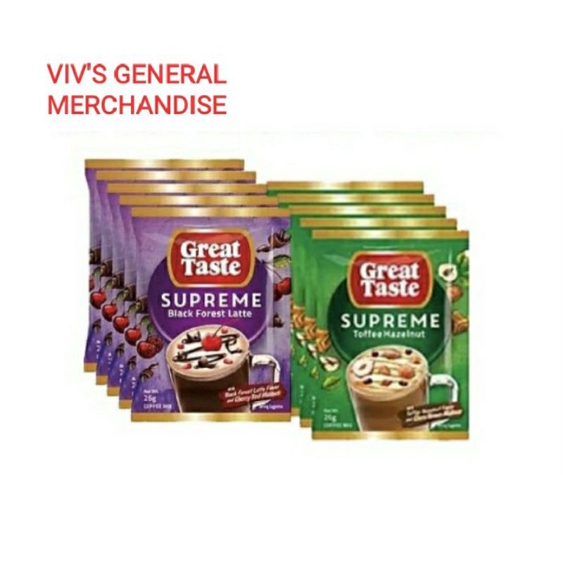 Great Taste Supreme Toffee Hazelnut (26g x 5 s) and Supreme Black Forest Latte ( 26 g x 5s ...