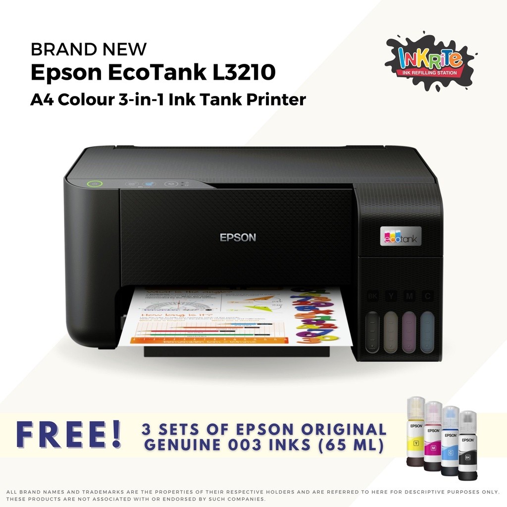 Brand New Epson EcoTank L3210 A4 Colour 3-in-1 Ink Tank Printer ...