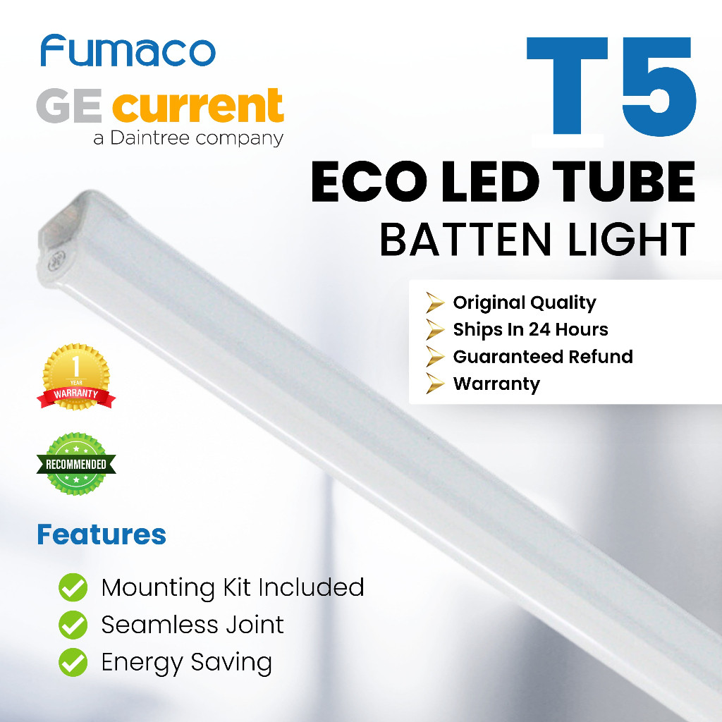 GE T5 ECO Led Tube Light Yellow White Tube Fluorescent Light Batten 1ft ...