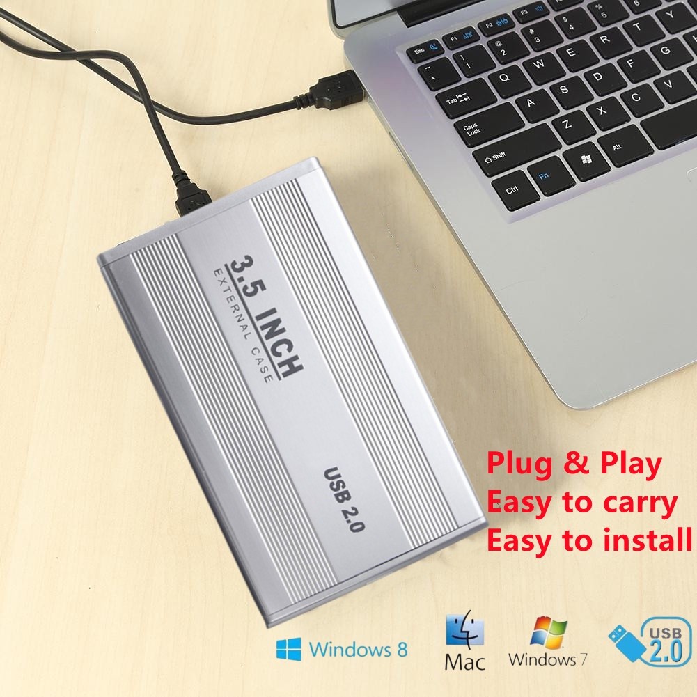 3.5 inch Silver USB 2.0 SATA External HDD HD Hard Drive Enclosure Case ...