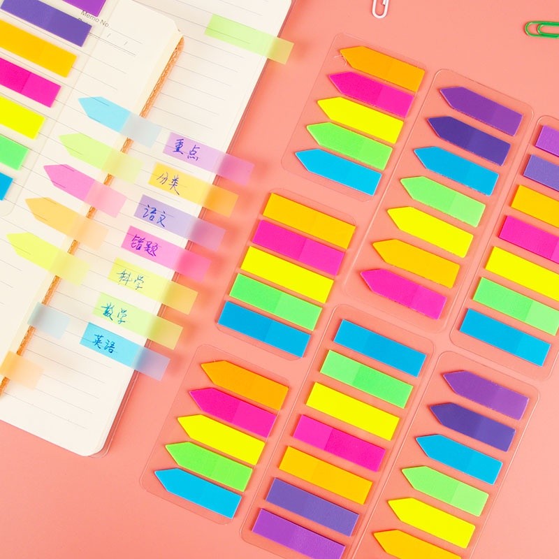 5 Colors Fluorescent Color Transparent Index Sticky Note Bookmark ...