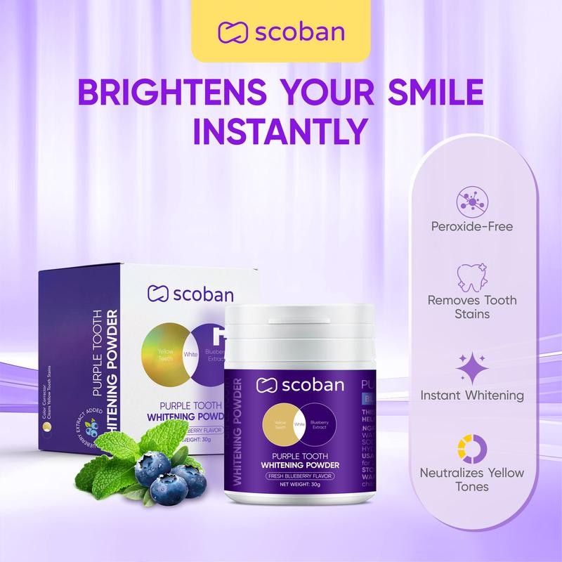 Scoban Purple Powder Teeth Whitening & Fresh Breath with Optical Color ...