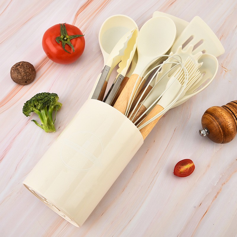 Silicone Kitchenware Set With Wooden Handle Silicone Set | Shopee ...