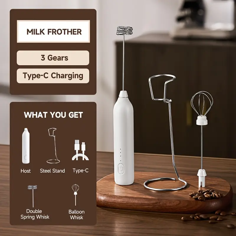 Milk Frother Handheld, Charging Powered Drink Mixer for Matcha Coffee ...