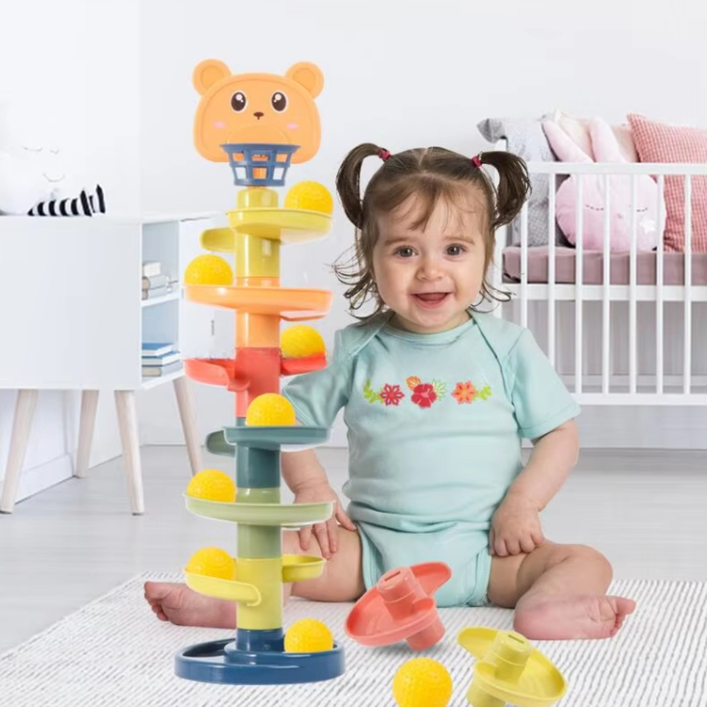 Baby Rotating Track Stacking Montessori Rolling Ball Tower Toys Early ...