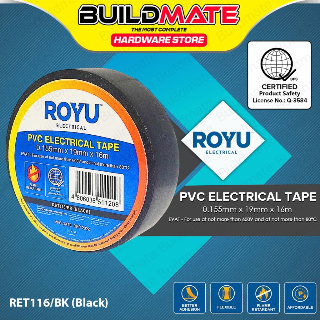 BUILDMATE Royu PVC Electrical Tape 155MMx19MMx16M Insulating Tape ...