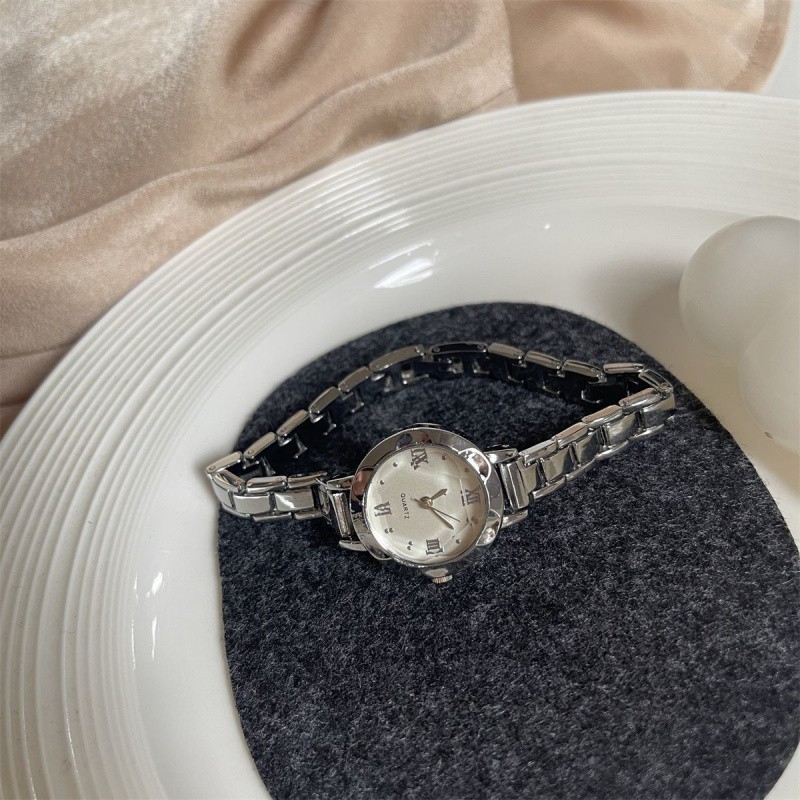 1PC Stylish Quartz Watch Round Small Dial Mixed Simulated Zircon Points ...