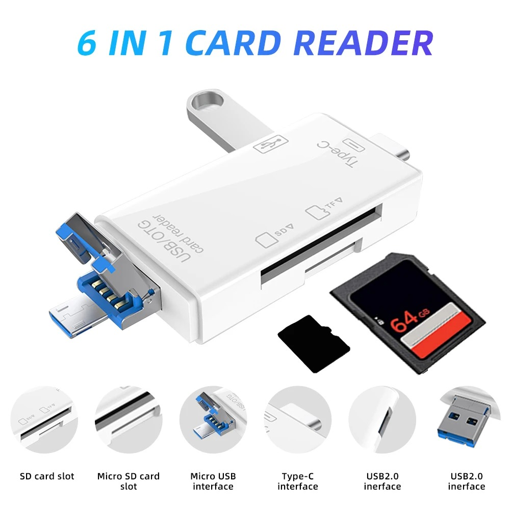 New 6-in-1 OTG Card Reader USB Type-C Micro to USB 3.0 TF SD Adapter ...