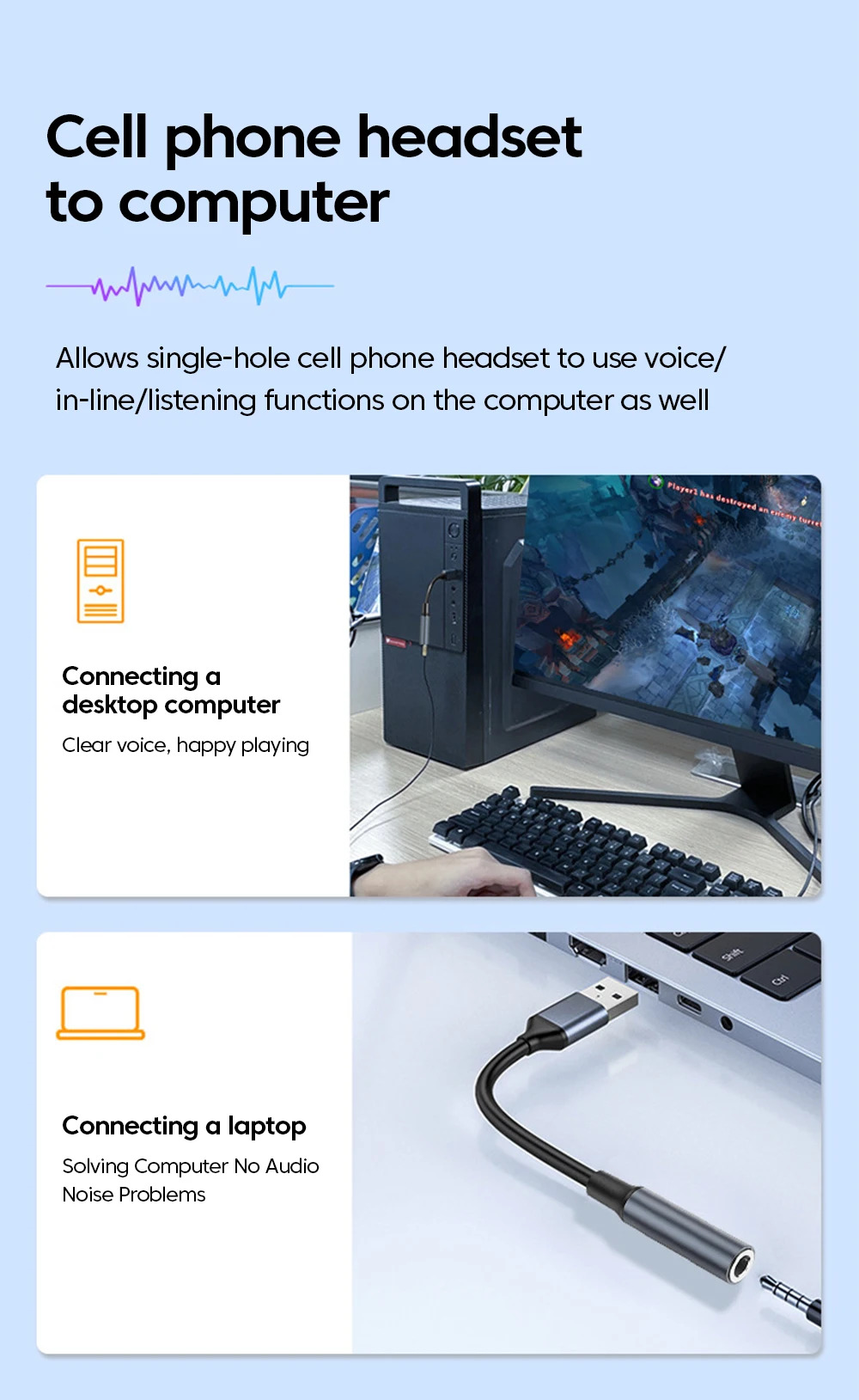 USB 3.5mm TRRS Aux Braided Cable Audio Adapter External Stereo Sound ...