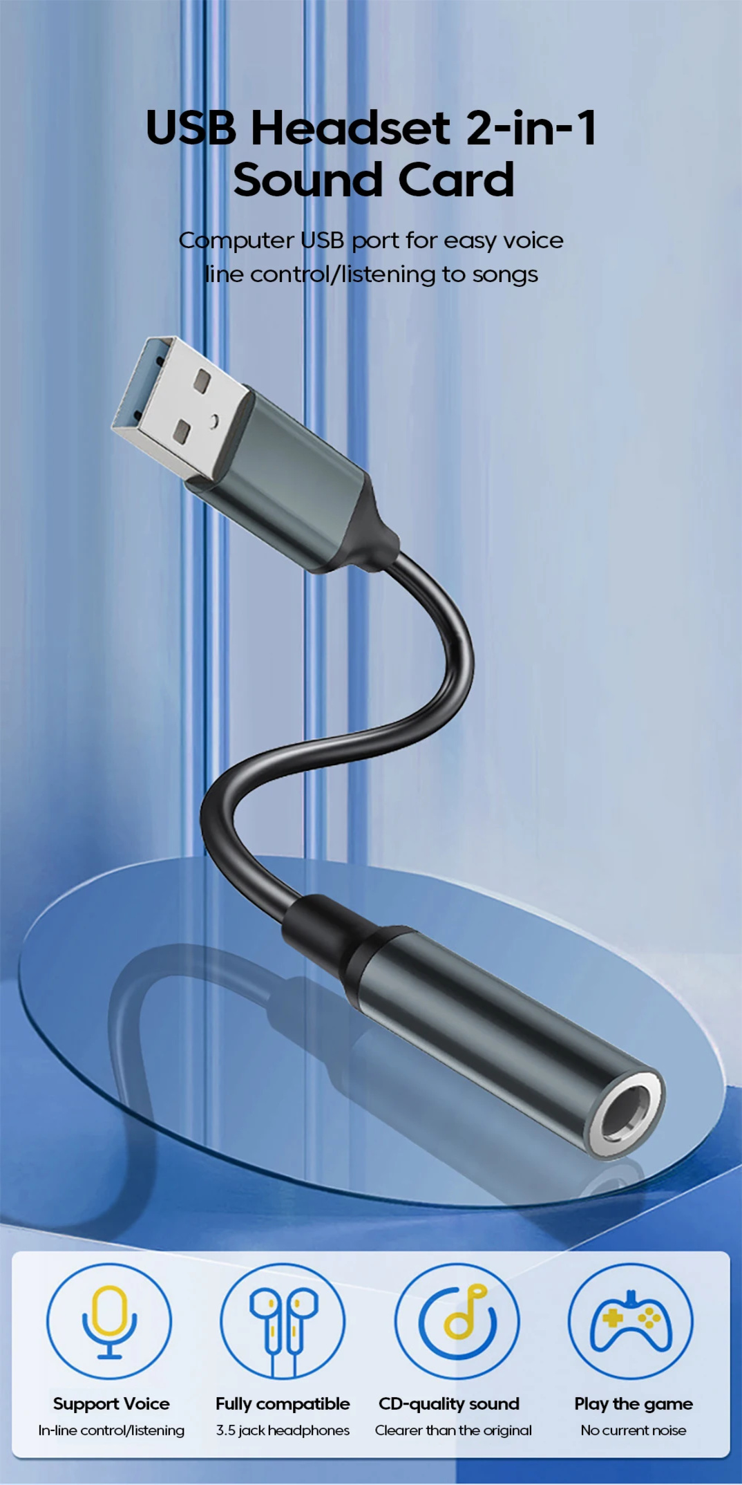 USB 3.5mm TRRS Aux Braided Cable Audio Adapter External Stereo Sound ...