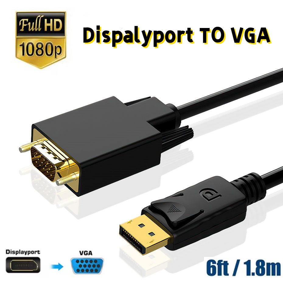 DisplayPort to VGA Adapter Cable 1.8m, Male to Male Converter for PC ...