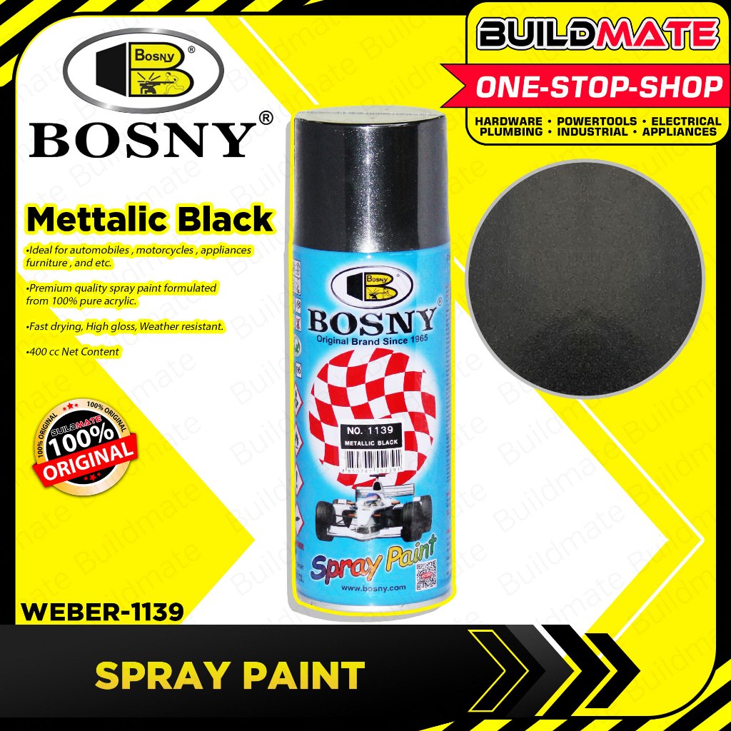 BUILDMATE Weber / Bosny Auto Spray Paint PURE ACRYLIC METALLIC BLACK SP ...