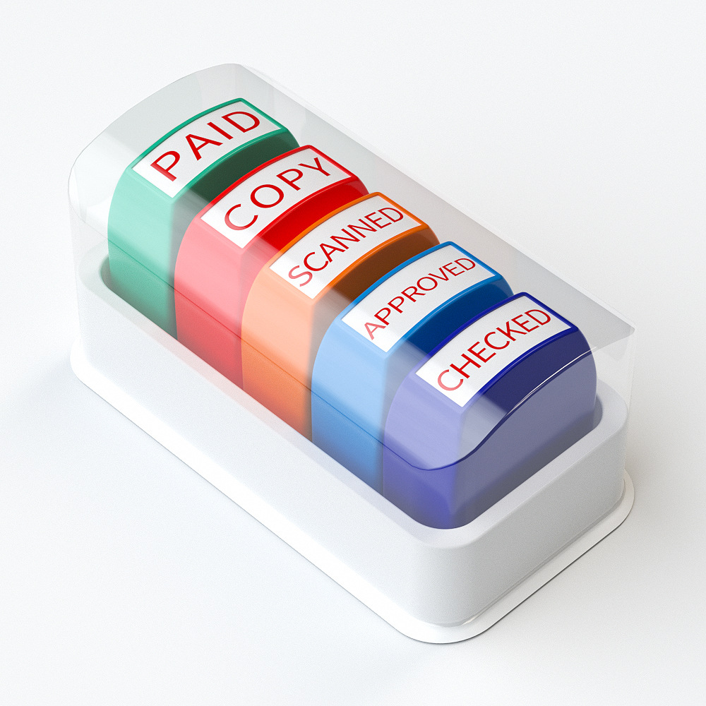 5-Piece Stamp Set (Paid/Copy/Scanned/Approved/Checked) - High-Quality ...