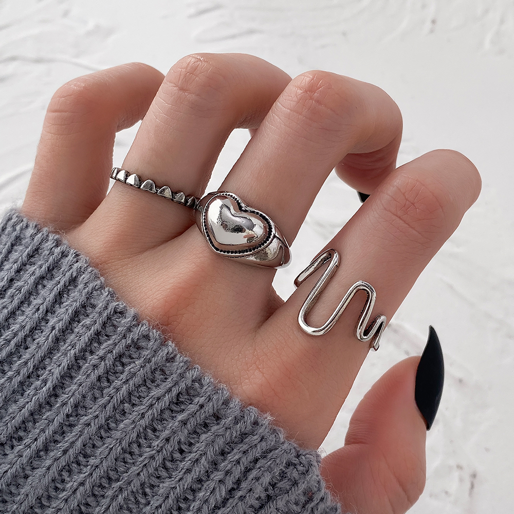 Love Heart Paperclip Ring 3-Piece Set Female Fashion Design Hip-Hop ...