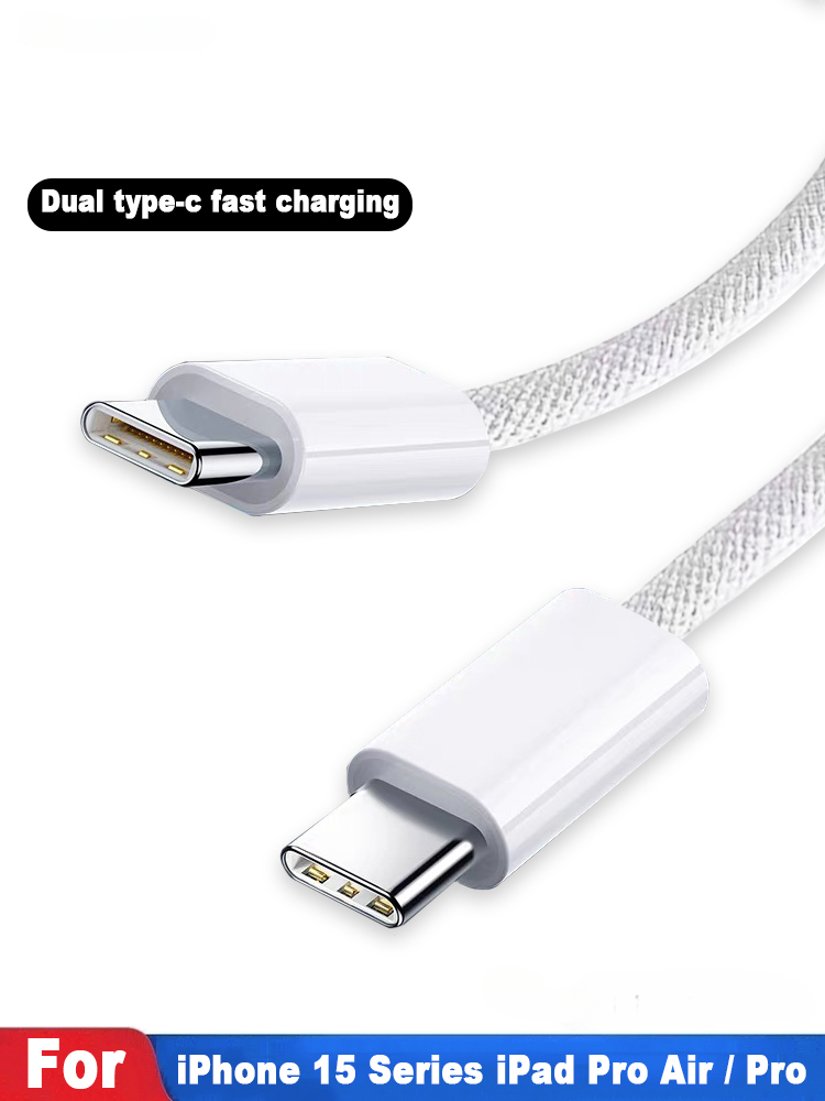 1m Nylon Braid Double Type C PD Fast Charger Cable For Apple iPhone 15 ...