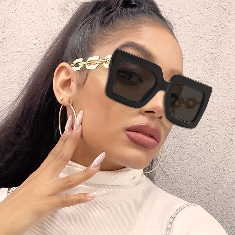 Oversized Square Glasses For Women Men Fashion Large Frame Metal Chain ...