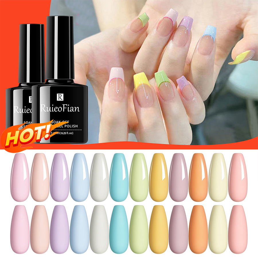 XEIJAYI 12pcs Macaron Gel Nail Polish Spring Summer Candy Set Pink Blue Color For Manicure Semi ...