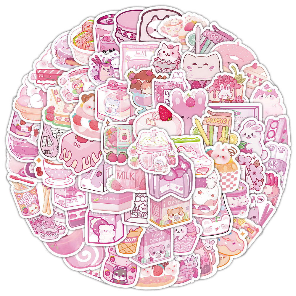 100 pcs Unique Creative Pink Snack Stickers, Cartoon Vinyl Stickers ...