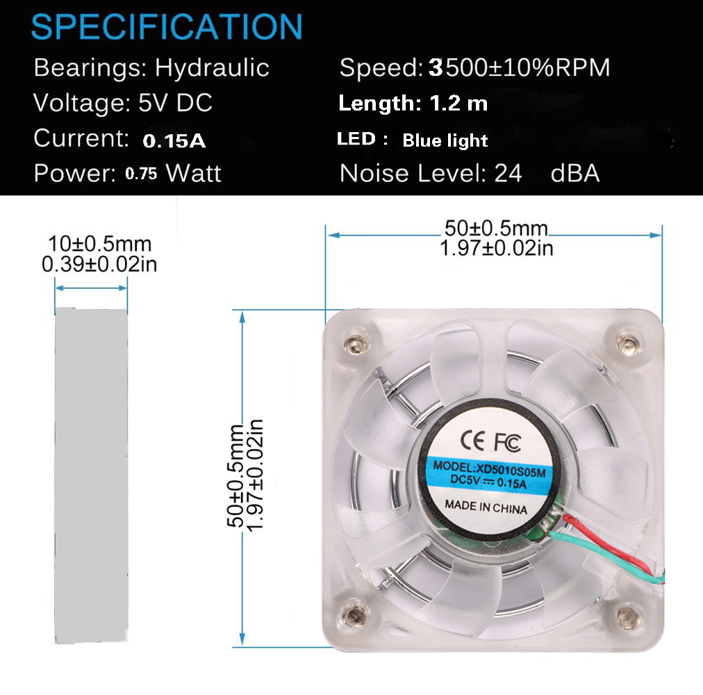 50mm Fan 5V USB Brushless DC Cooling Fan, 5V Brushless DC Cooling Fan ...