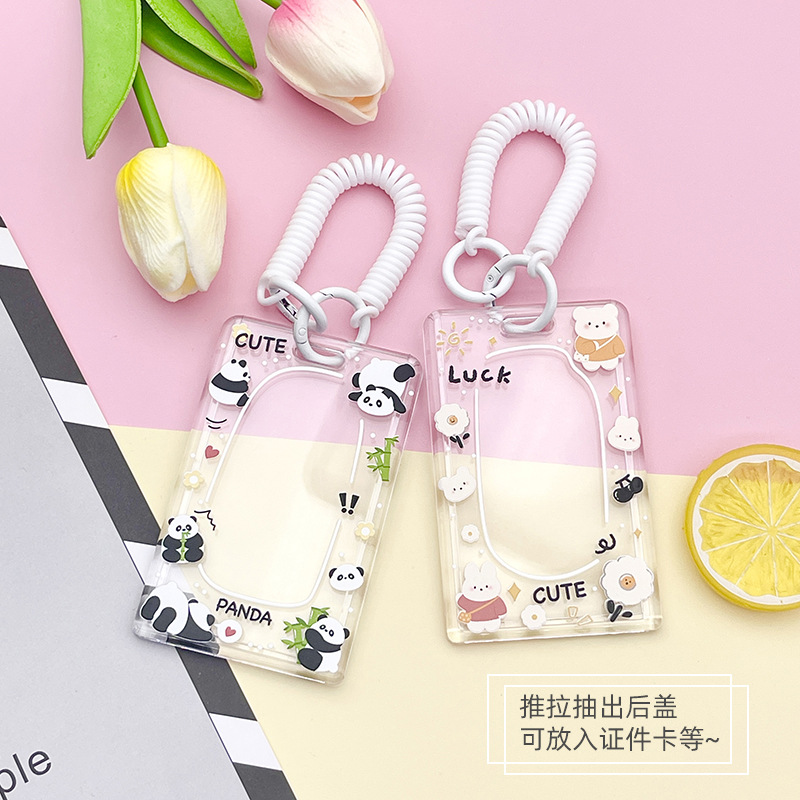 Retractable Lanyard Student Card Holder Keychain Acrylic Id Card Holder ...