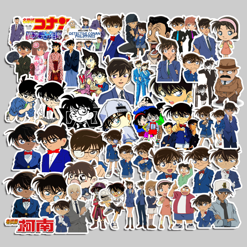50pcs Cute Conan Laptop Stickers for Water Bottle Washi Scrapbooking ...