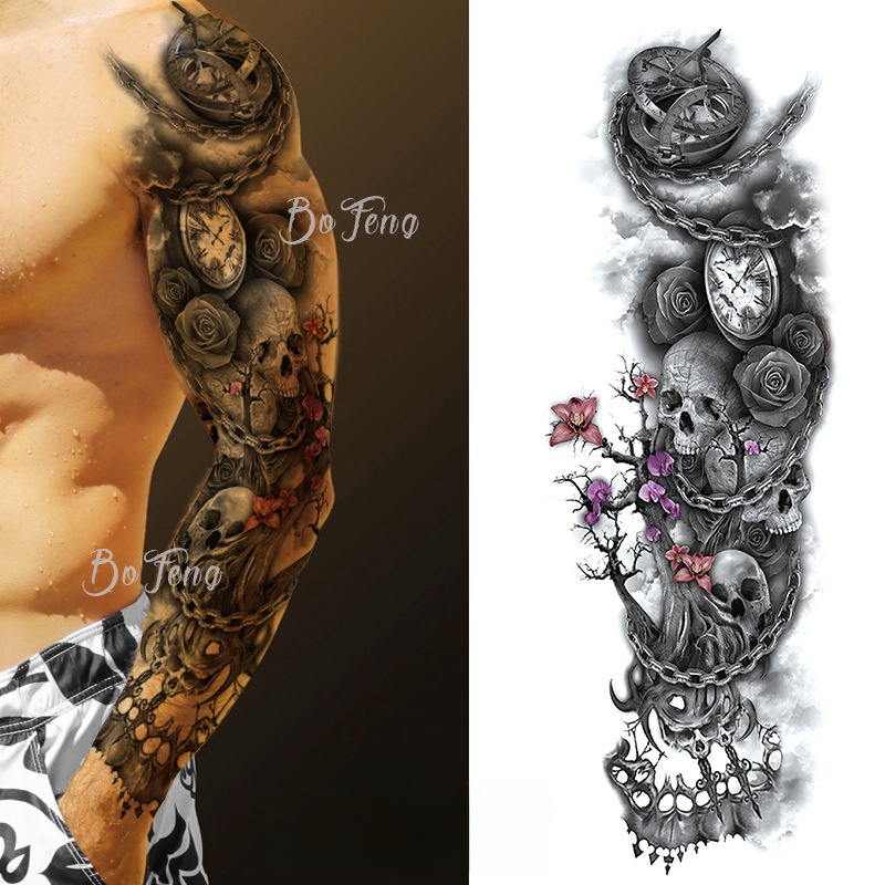 Flower Arm Tattoo Sticker Waterproof Full Arm Semi-Permanent Tattoo ...