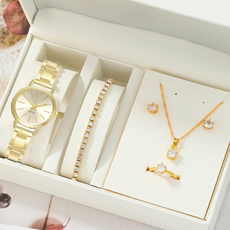 5 Piece Set Ladies Watch Gift Set with Bracelet Necklace Earrings ...