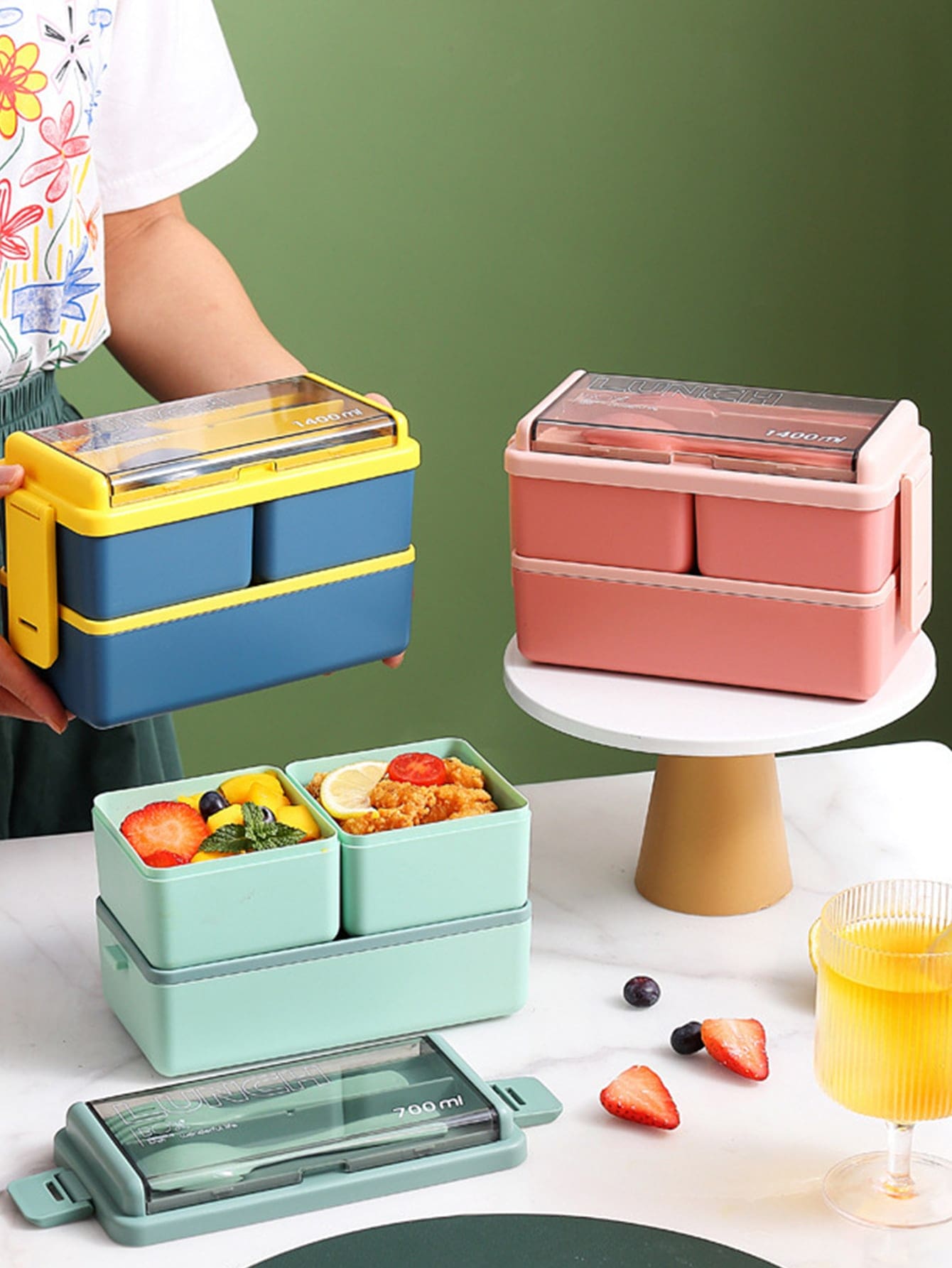 Double Layer 1400ml Eco Friendly for Kids Leakproof Portable Microwave ...