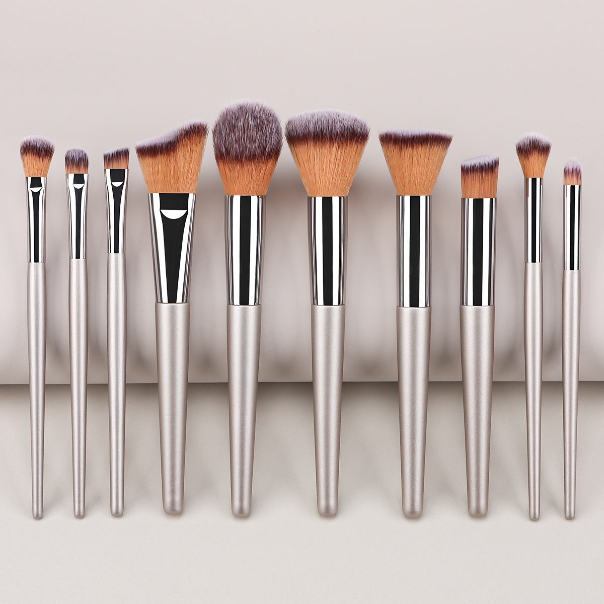 10 Pcs Champagne Color Makeup Brush Set Eyeshadow Brush Loose Powder ...