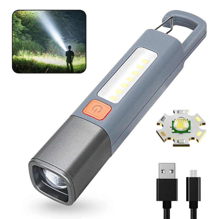 XIWANGFIRE Mini Portable Led Flashlight USB Rechargeable With Hook ...
