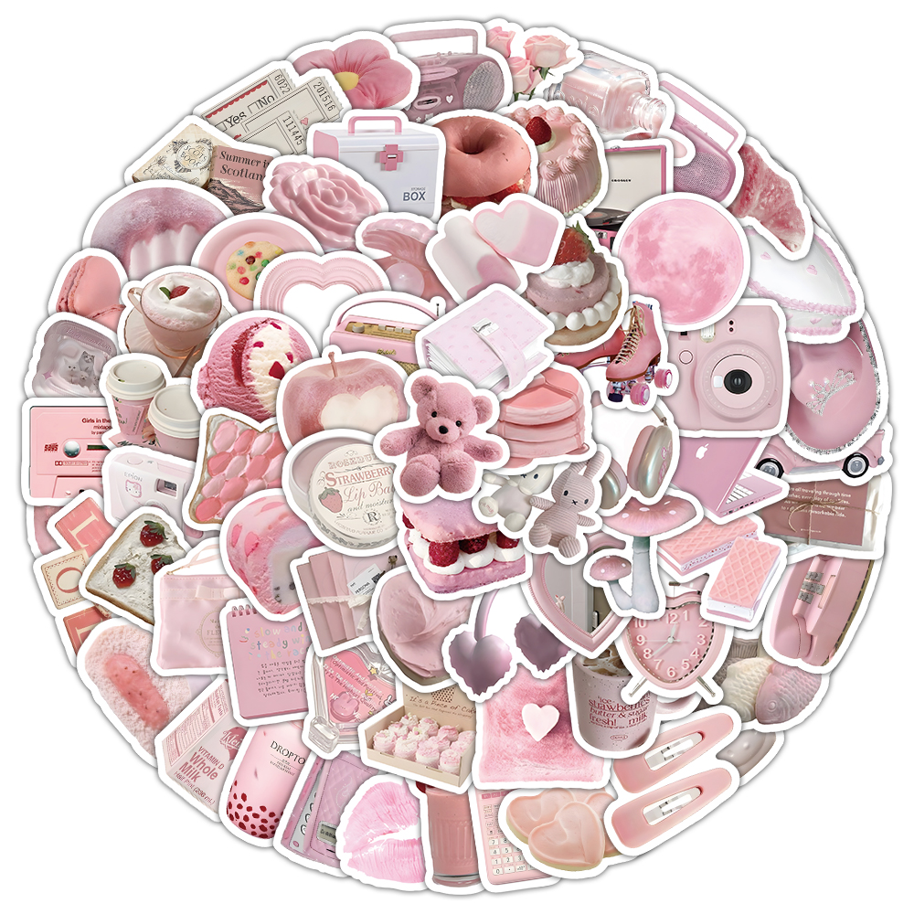 100 pcs Unique Creative Pink Small Items Stickers, Cartoon Vinyl ...