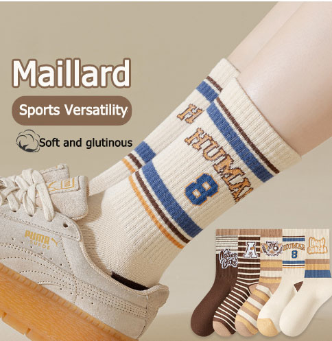1 pair/Maillard patchwork striped letter medium length socks for women ...