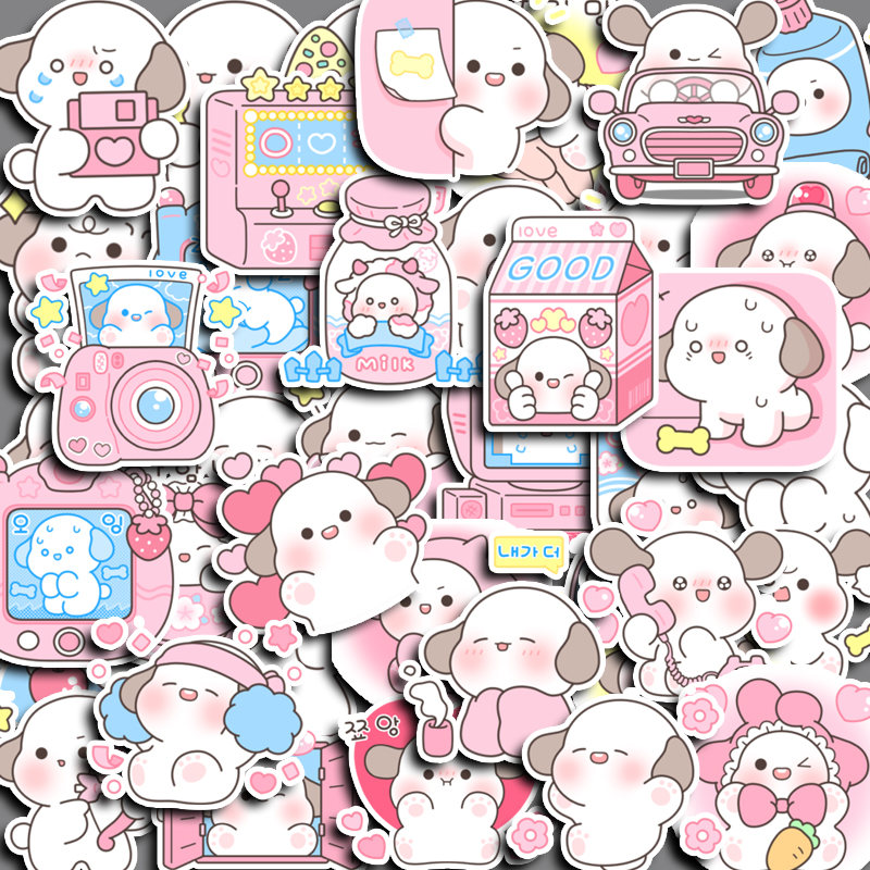 40pcs Cute Pink Haired Puppy Stickers Diy Computer Laptop Washi ...